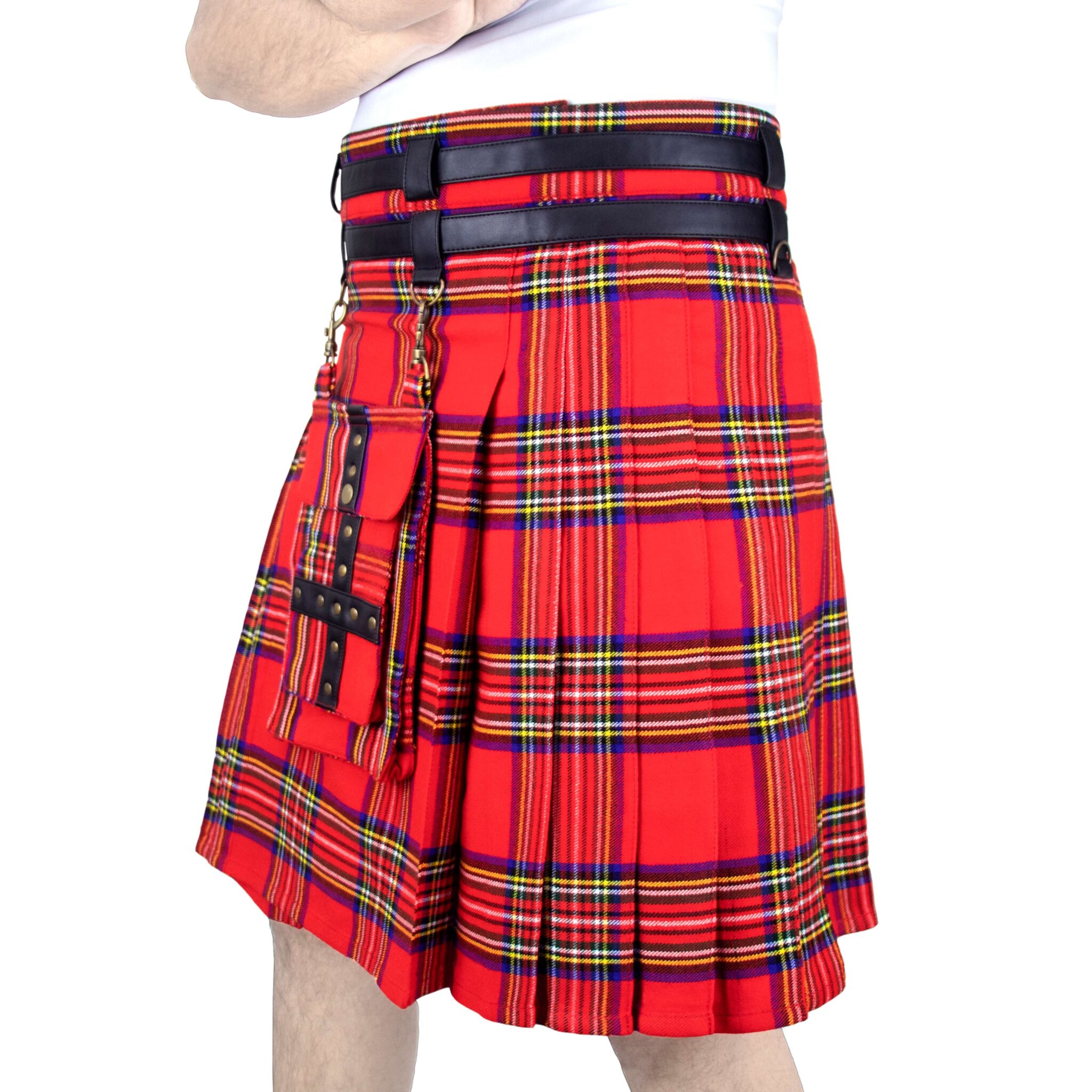 Adjustable 16oz Royal Stewart Tartan Utility Kilt for Men With Front ...