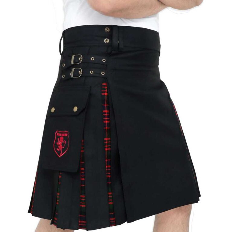 Modern Hybrid Black Cotton & Macdonald Tartan Utility Kilt for Men With ...