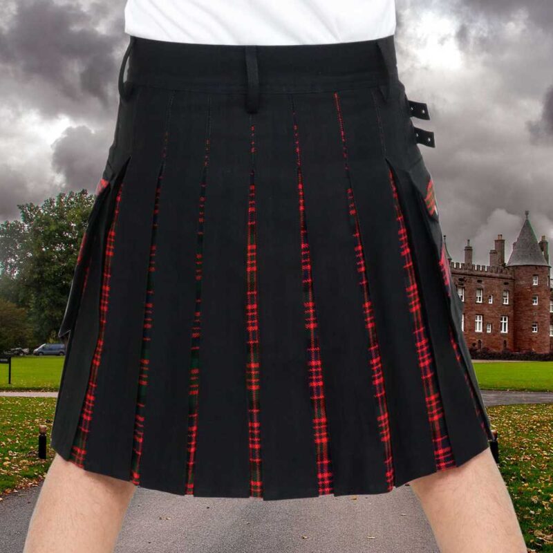 Modern Hybrid Black Cotton & Macdonald Tartan Utility Kilt for Men With ...