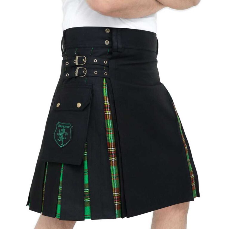 Modern Hybrid Black Cotton & Tara Murphy Tartan Utility Kilt for Men ...