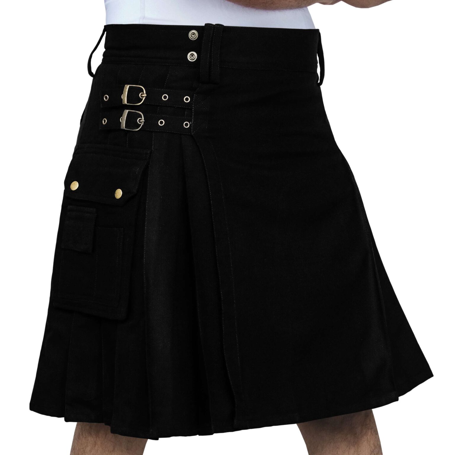 Plain Black Tartan 16oz Utility Kilt for Men | DSS Kilts