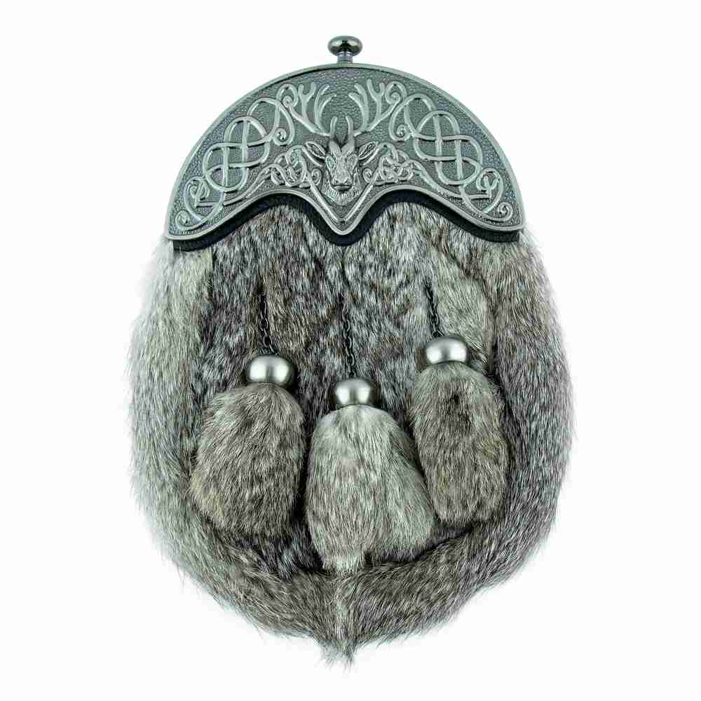 Genuine White Rabbit Fur Sporran with three Black Rabbit Fur Tassels ...