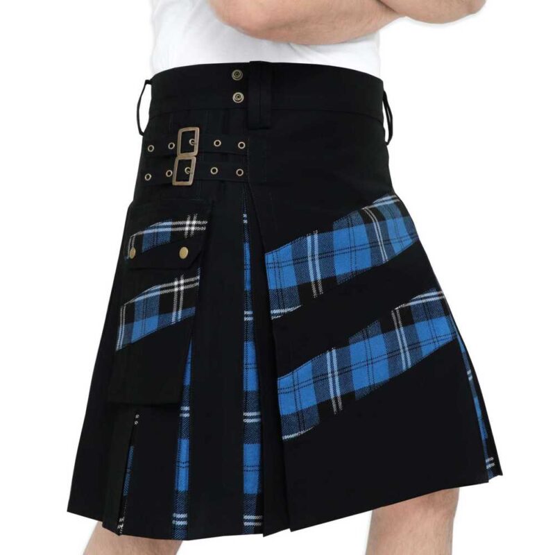 Men's Modern Hybrid Cotton & Ramsay-Blue Tartan Cross Strips Designer's ...